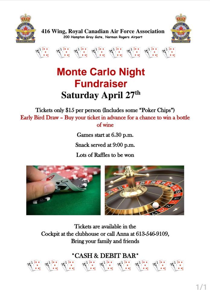 Monte Carlo Night Fundraiser, 200 Hampton Gray Gate, Kingston, ON, Canada, Ontario K7M 8Z8, 27 ...