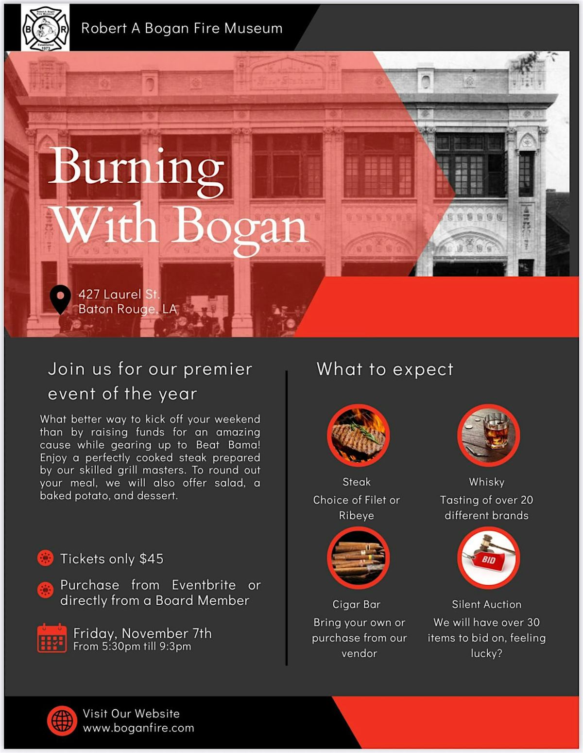 Burning with Bogan, Robert A. Bogan Baton Rouge Fire Museum, 7 November ...