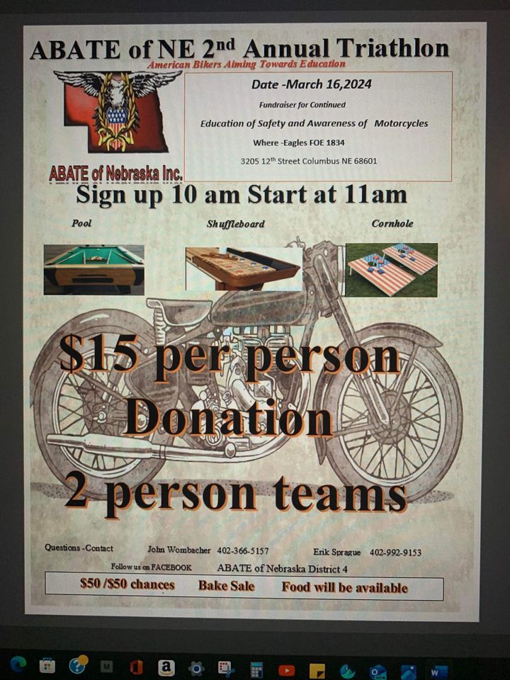ABATE of NE D4 Triathlon , Eagles In Columbus, NE, 16 March 2024 ...