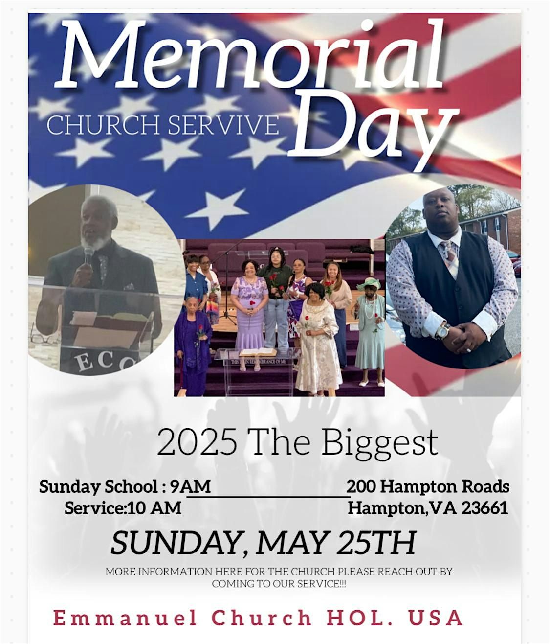 ECC Memorial Church Service, 200 Hampton Roads Ave, 25 May 2025 | AllEvents