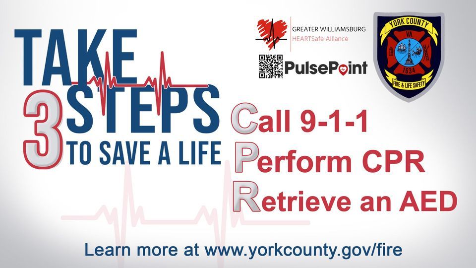 Take 3 Steps: Hands-Only CPR, 124 W Queens Dr, Williamsburg, VA 23185 ... Take 3 Steps: Hands-Only CPR, 124 W Queens Dr, Williamsburg, VA 23185 ...