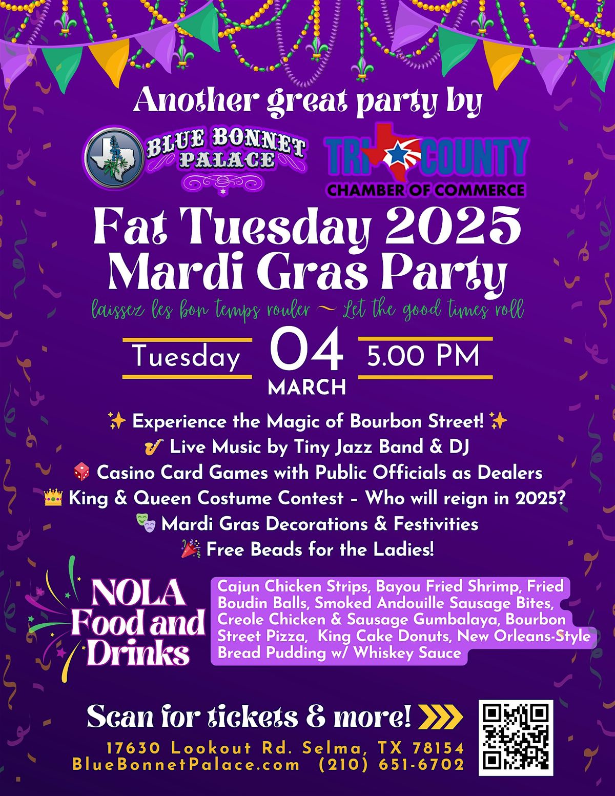 Fat Tuesday 2025 Mardi Gras Party!, Blue Bonnet Palace, Selma, 4 March ...