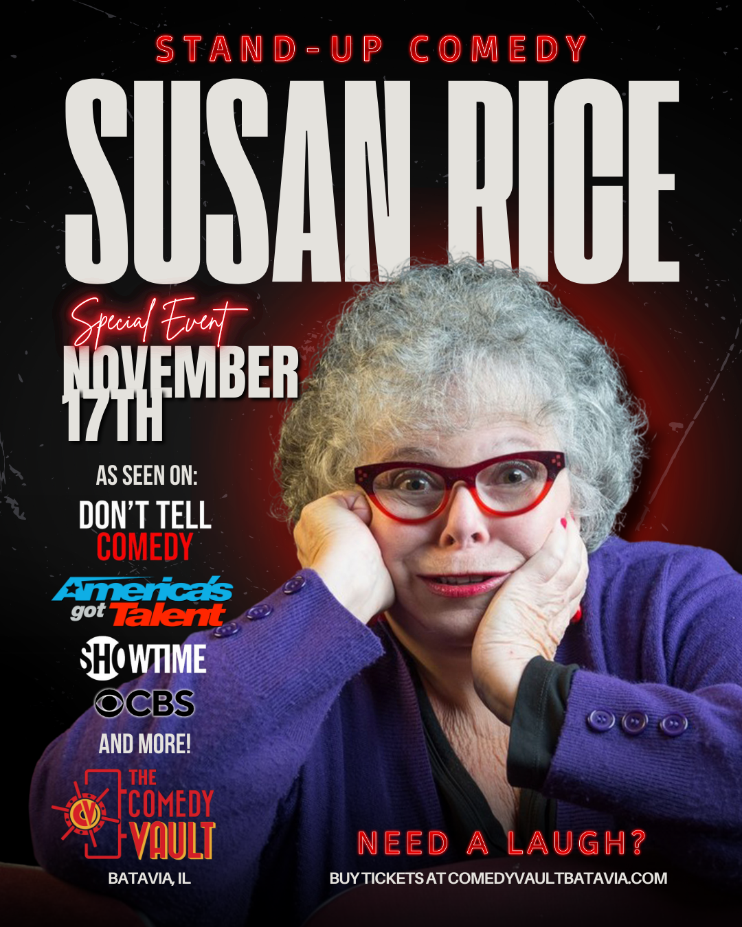 Susan Rice at Skyline Comedy Club, Skyline Comedy Club, Appleton ...