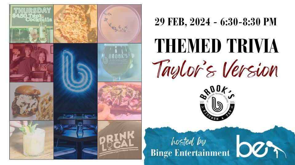 Taylor Swift Trivia - Brooks Kitchen & Tap - All Ages, Brook's Kitchen ...