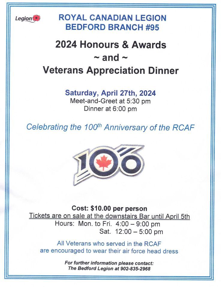Honours and Awards & Veterans Appreciation Dinner, 1772 Bedford Highway ...