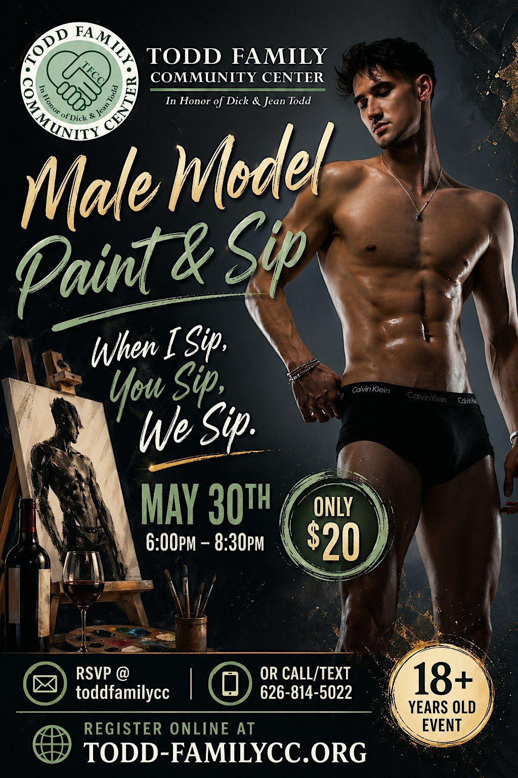 Male Model Paint & Sip, Todd Family Community Center, Pomona, 30 May ...