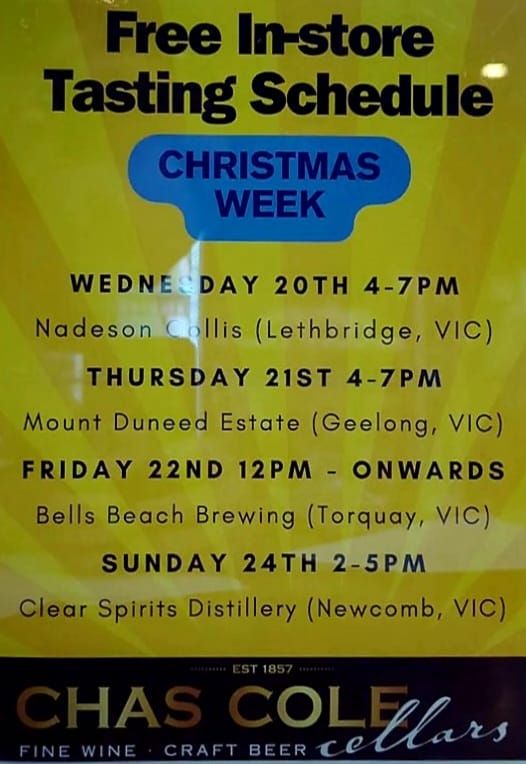 Christmas Eve Tasting @chas Cole Geelong, Cellarbrations at Chas Cole ...