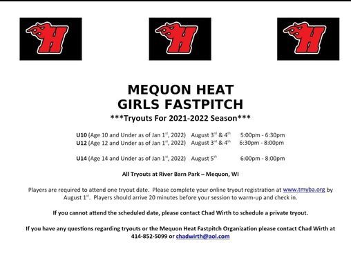2021-2022 Mequon Heat Fastpitch U14 Tryouts, River Barn Park, Mequon, 5 ...
