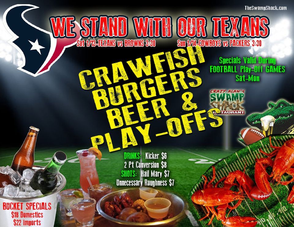 FOOTBALL PLAYOFFS, CRAWFISH, BURGERS & BUCKET SPECIALS, Crazy Alan's ...
