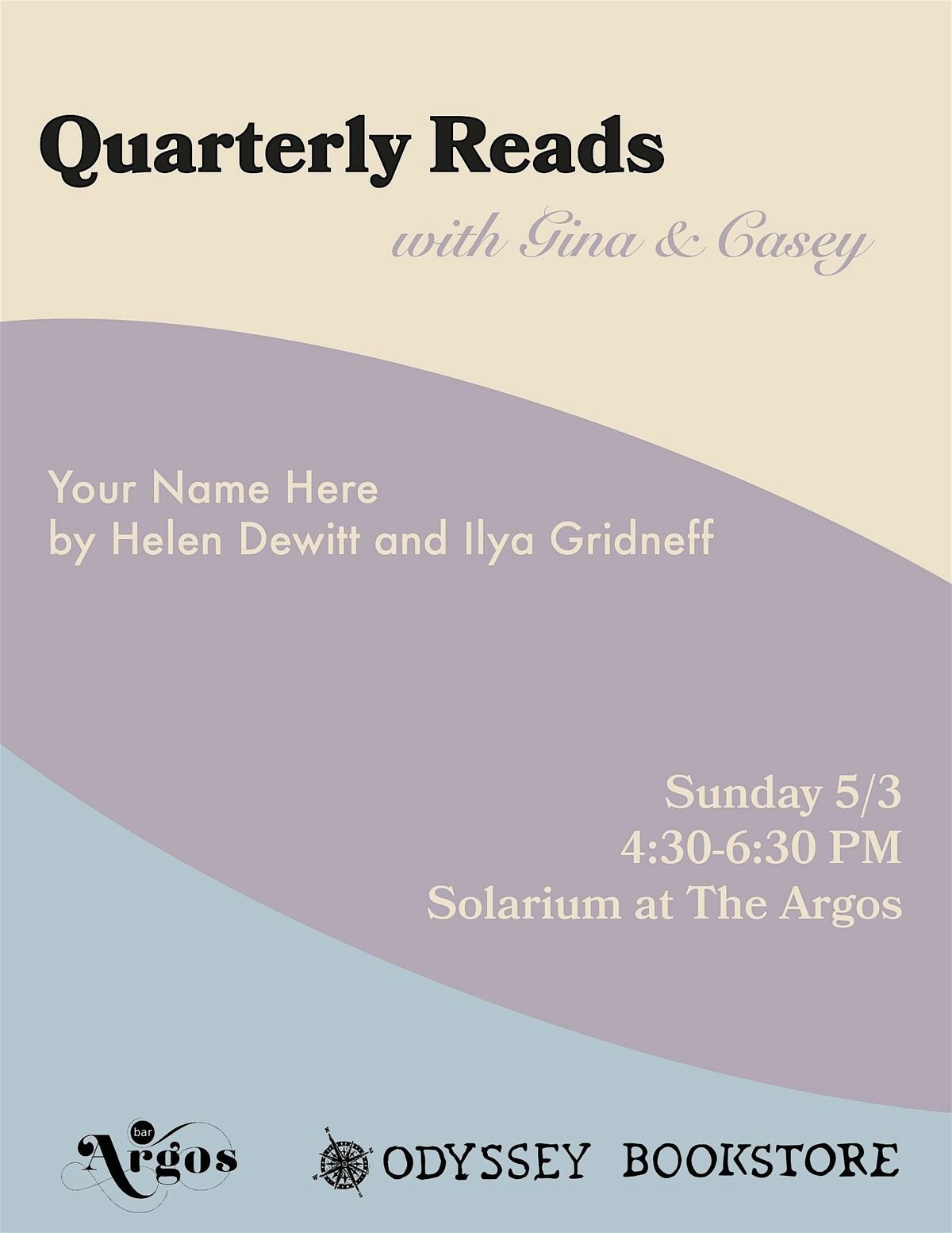 Quarterly Reads with Odyssey Bookstore, Bar Argos, Ithaca, 3 May 2026 ...