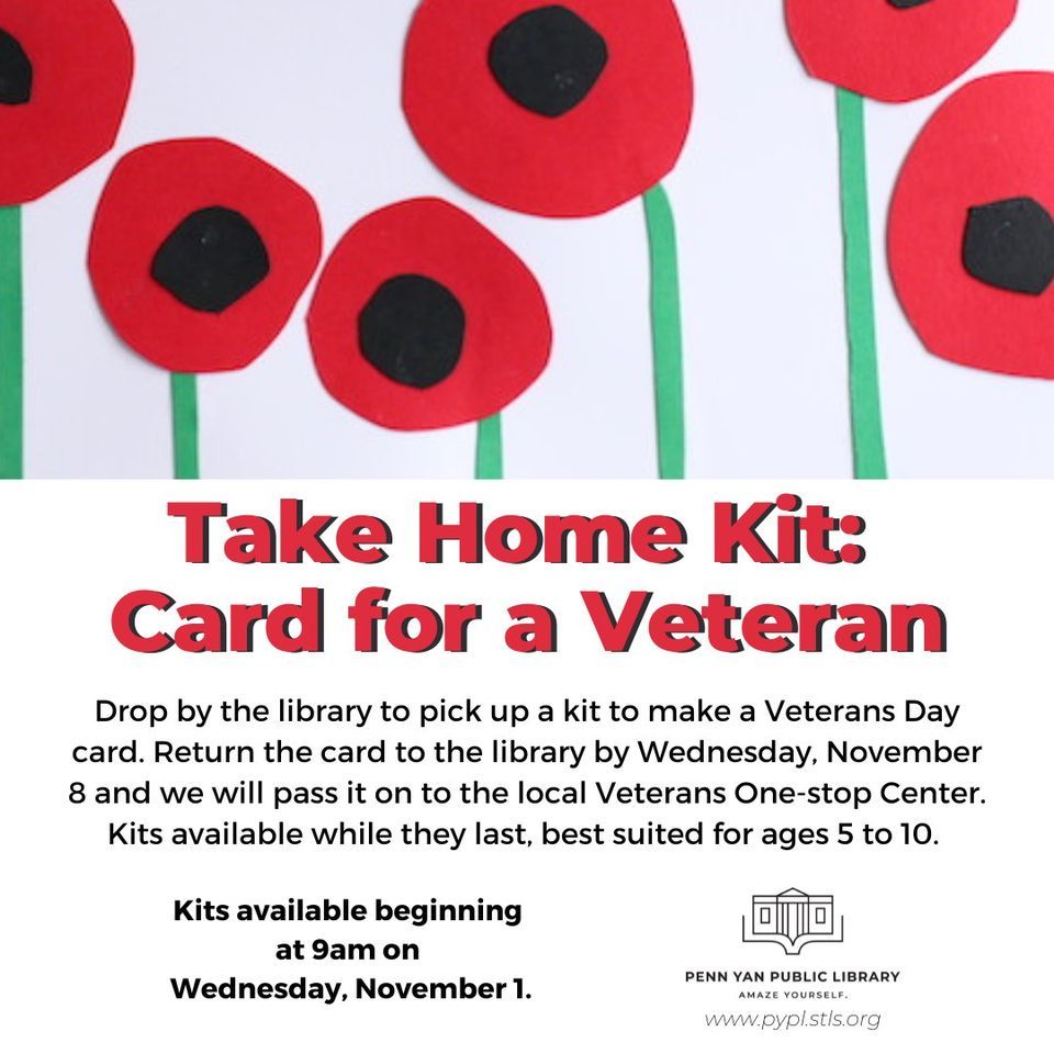 Take-Home Kit: Cards for Veterans, Penn Yan Public Library, 1 November ...