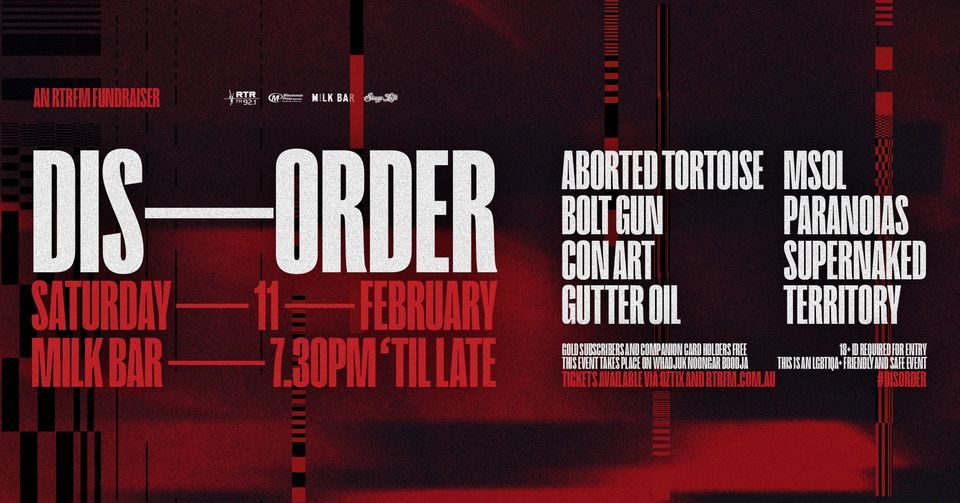 RTRFMs Dis-Order 2023, Milk Bar, Perth, 11 February 2023 | AllEvents.in
