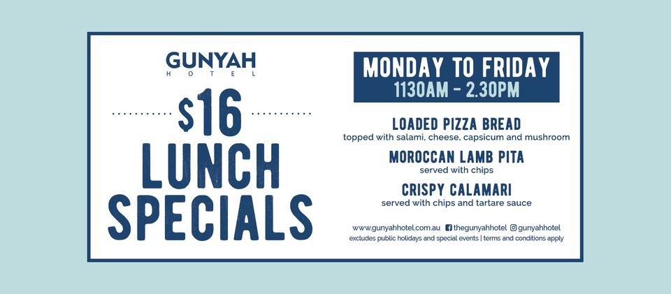 Lunch Specials - Every Monday to Friday , Gunyah Hotel, Warners Bay, 15 ...