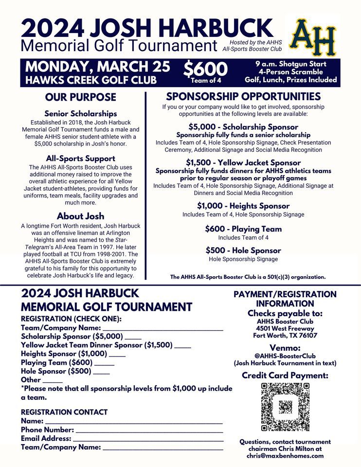 2024 Josh Harbuck Memorial Golf Tournament , Hawks Creek Golf Club ...