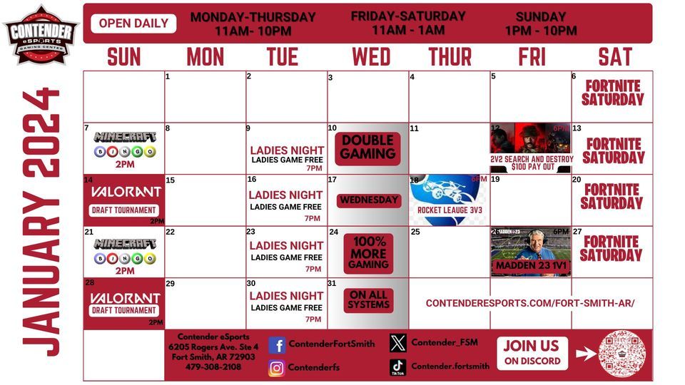 January Events at Contender!!, Contender eSports (Fort Smith), 19 ...
