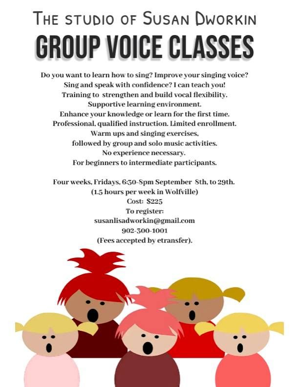 Group Voice Classes, Susan Dworkin, Music Educator, Wolfville, 8 ...
