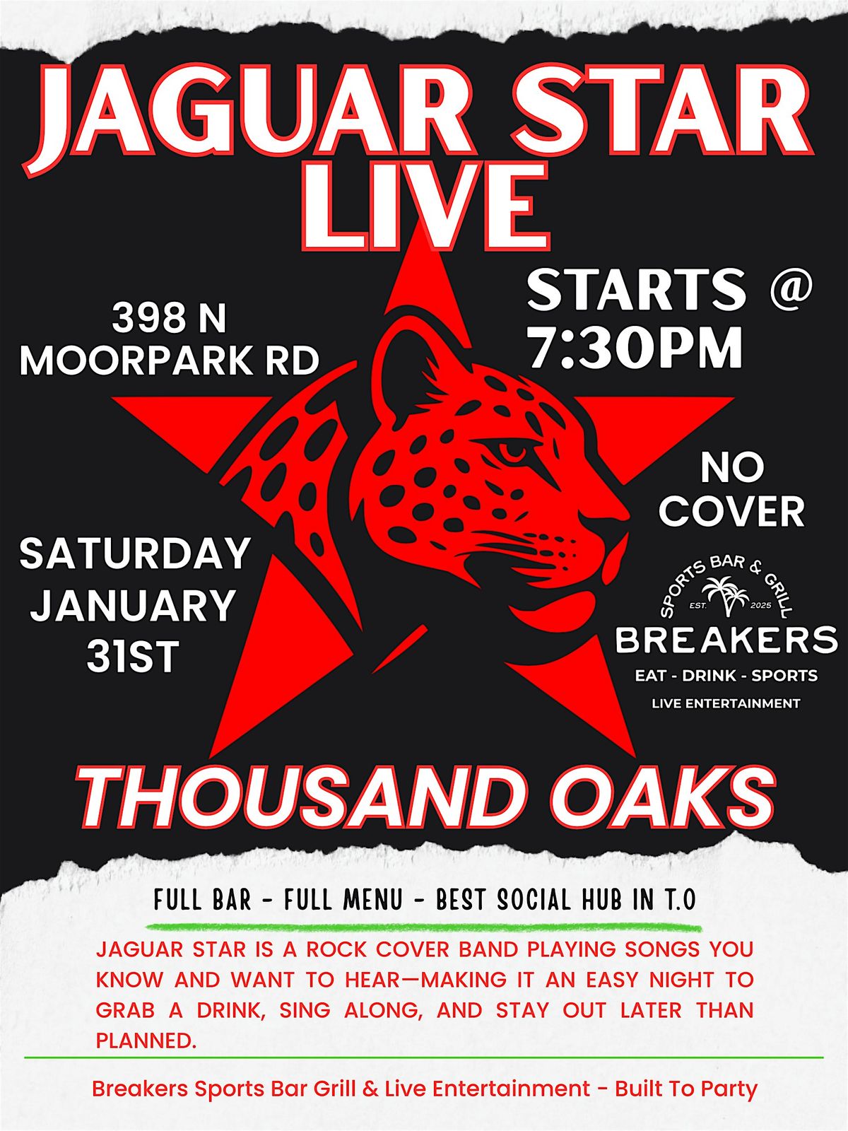 Live Rock Cover Band in Thousand Oaks – Jaguar Star at Breakers (No ...