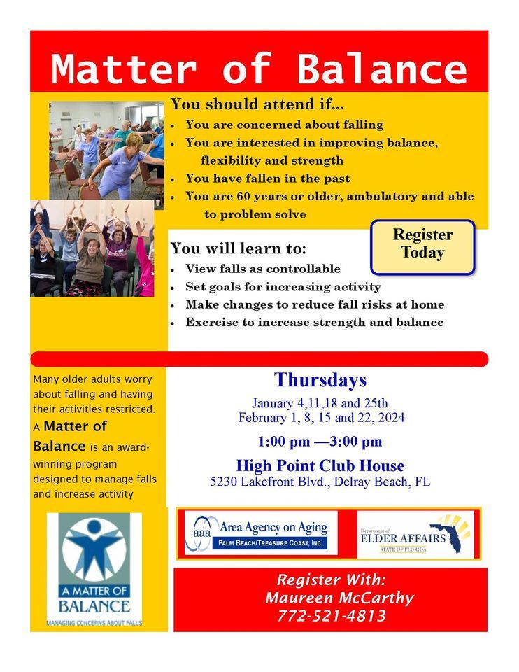 Matter of Balance Workshop, High Point Club House, 5230 Lakefront Blvd ...