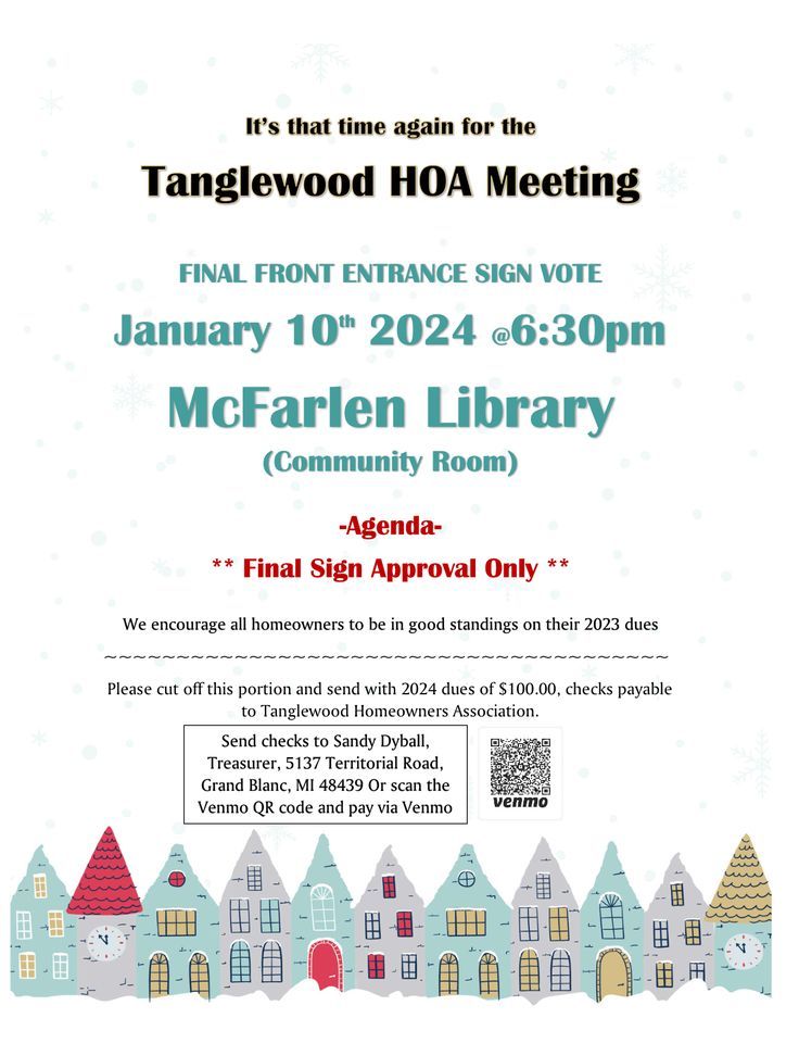 Tanglewood HOA Meeting FINAL FRONT ENTRANCE SIGN VOTE, Grand Blanc-McFarlen, 10 January 2024 ...