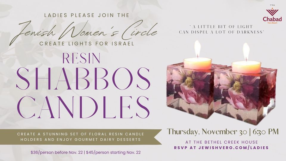 Lights for Israel - Resin Shabbos Candles, Bethel Creek House, Vero ...