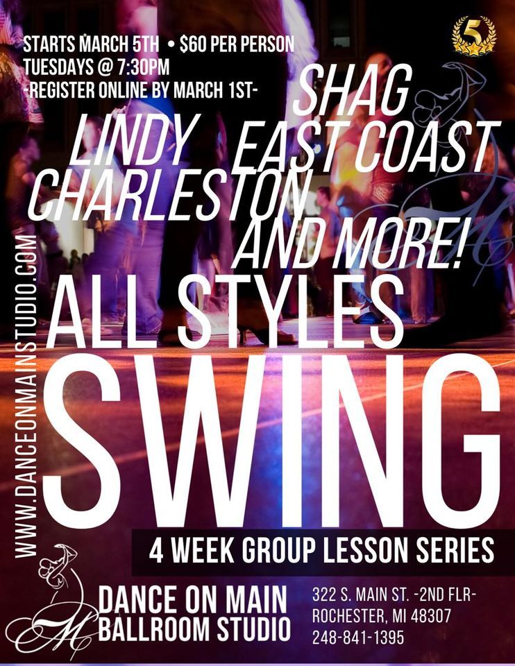 ALL STYLES! SWING!, Dance on Main Ballroom Studio, Rochester, March 5 ...