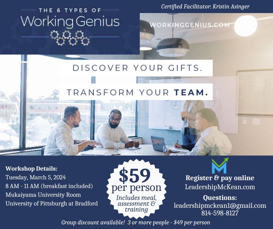 Leadership McKean Seminar on The 6 Types of Working Genius, University ...