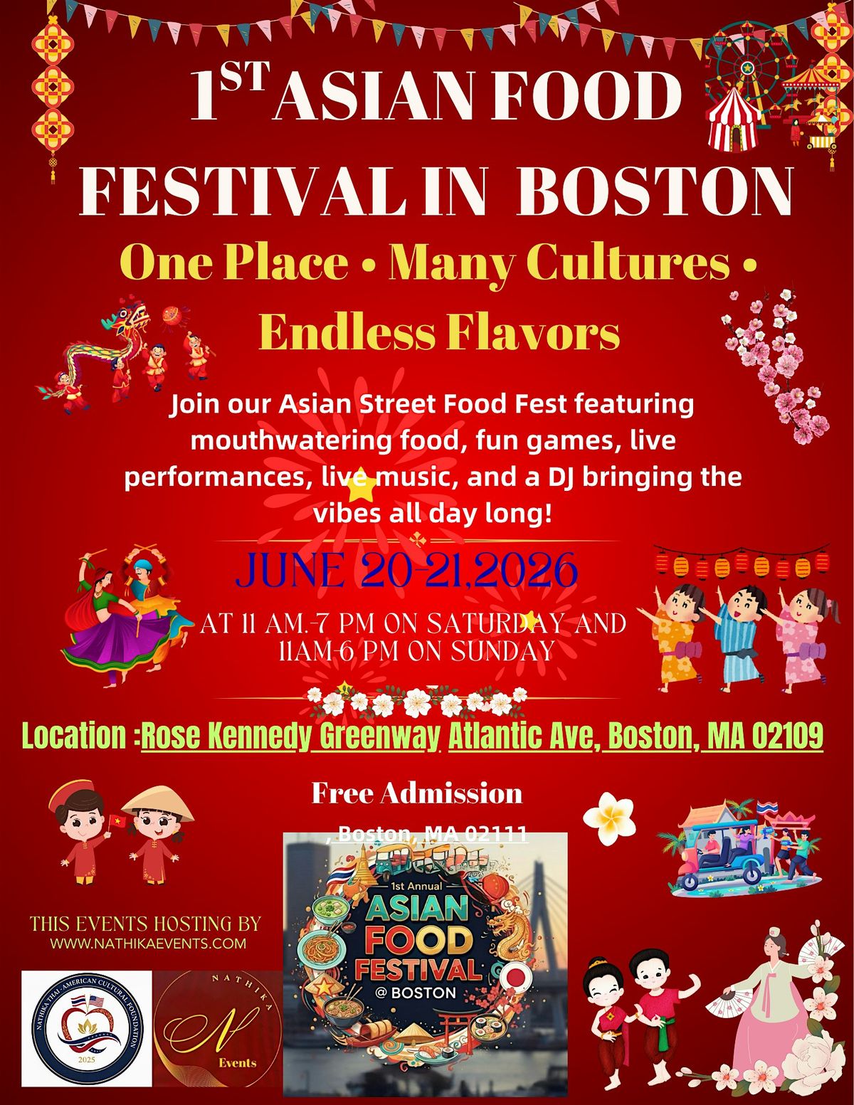 1st. Asian Food Festival 2026, Rose Kennedy Greenway, Boston, 20 June ...