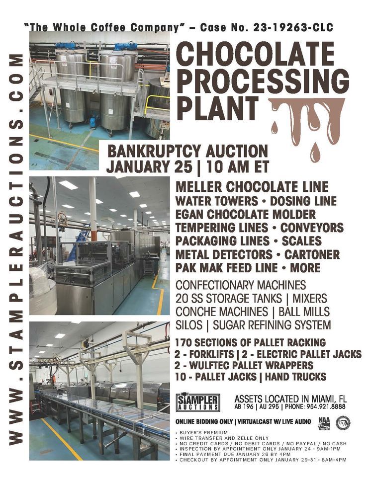 CHOCOLATE PROCESSING PLANT - BANKRUPTCY AUCTION, Online event, Davie ...