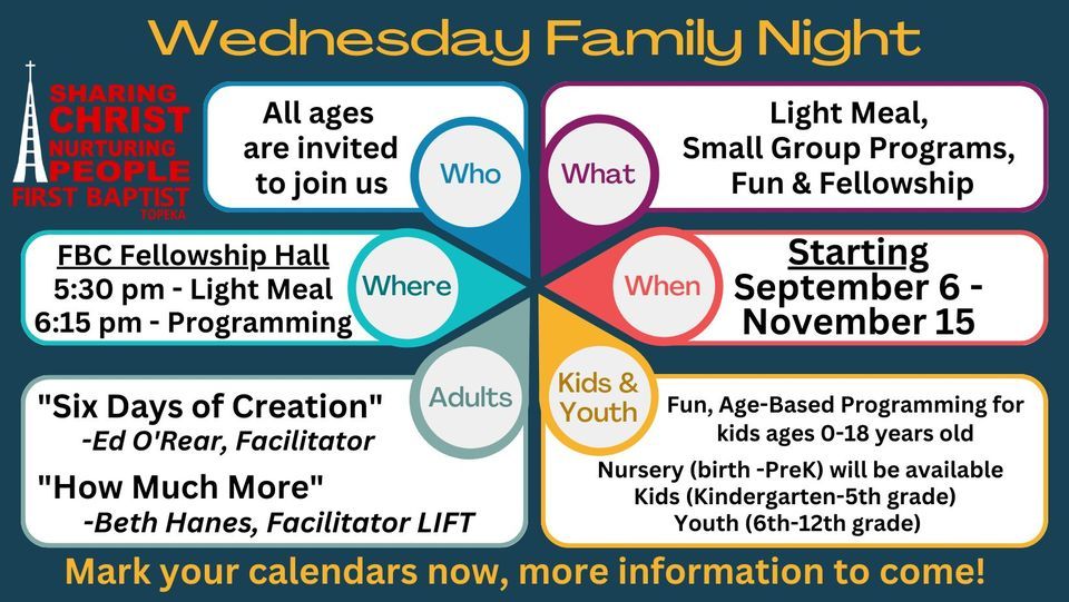Wednesday Family Night, First Baptist Church - Topeka, 6 September