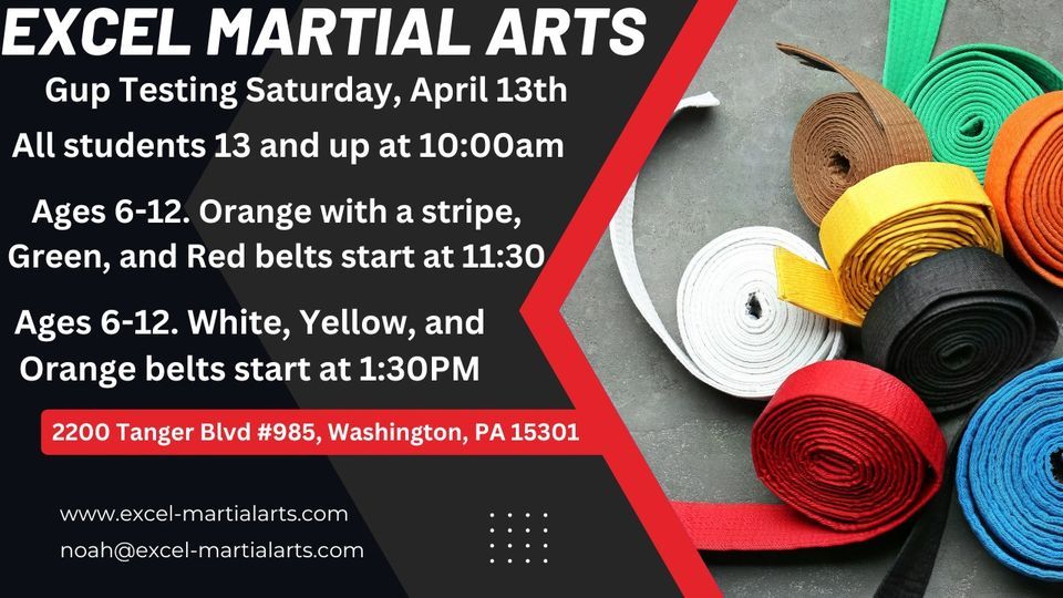 April 13th Gup Testing, Excel Martial Arts - Washington, 13 April 2024 ...