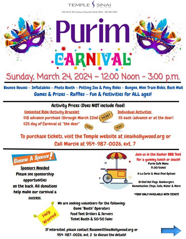 Temple Sinai Purim Carnival, 1400 N 46th Ave, Hollywood, FL 33021-4765 ...