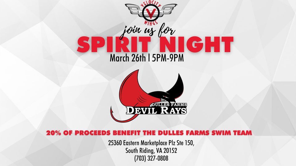 Dulles Farms Swim Team Spirit Night, Velocity Wings- South Riding ...