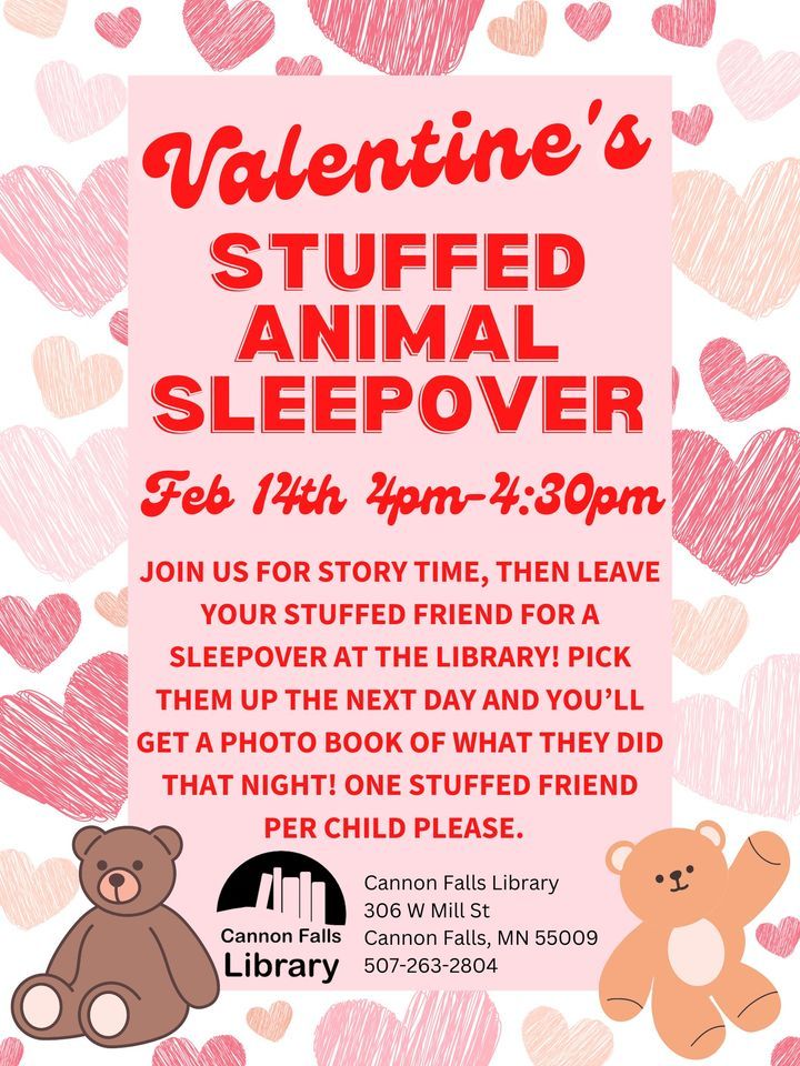 Valentines Stuffed Animal Sleepover, Cannon Falls Library, February 14 ...