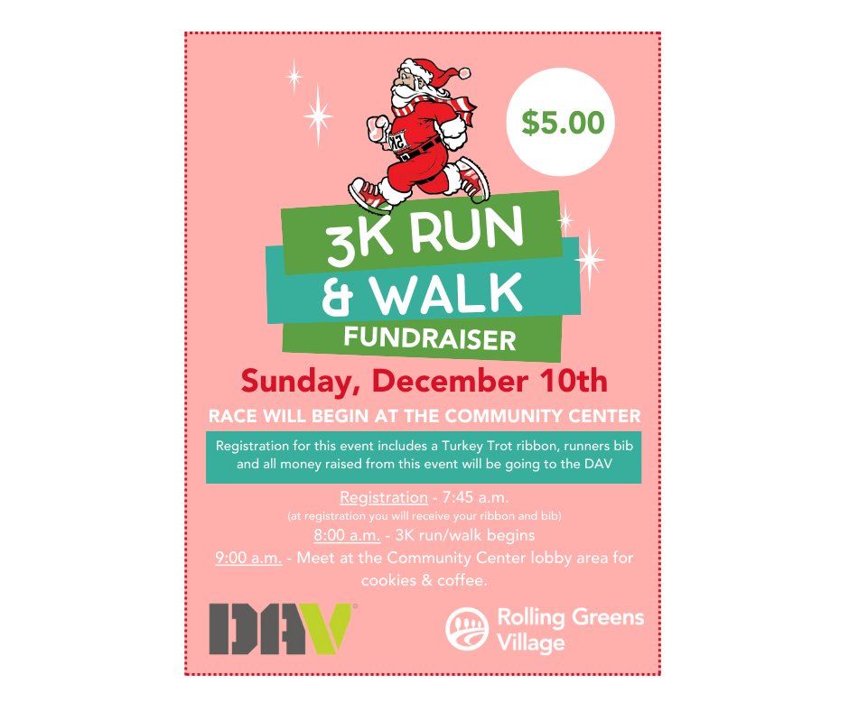 3K Run and Walk Fundraiser , Rolling Greens Village, Ocala, 10 December ...