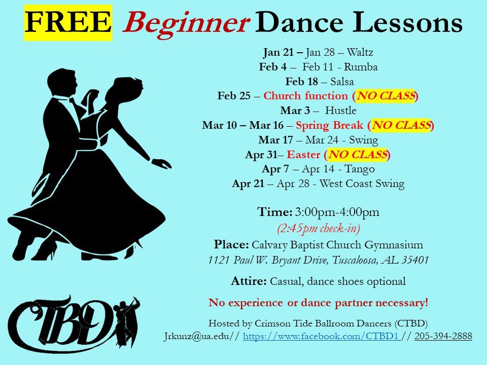 Beginner Ballroom Dance Lessons (FREE) , Calvary Tuscaloosa, 28 January ...