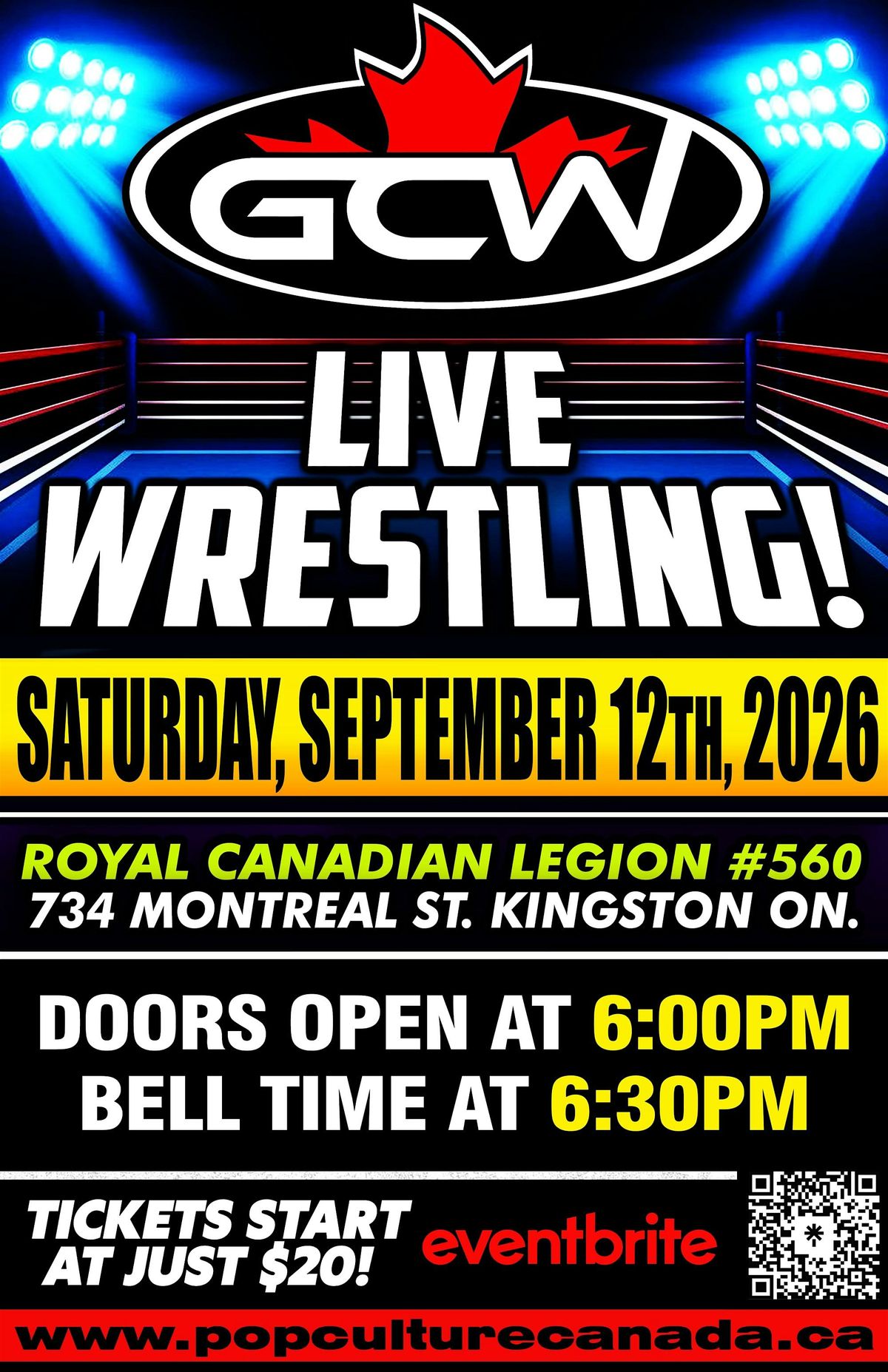 GCW : Kingston : September 12th 2026 : LIVE WRESTLING, Royal Canadian ...