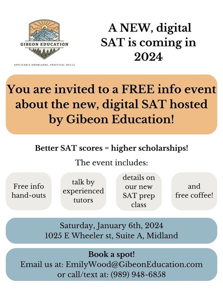 FREE SAT info event, 1025 E Wheeler st, Suite A, Midland, 6 January ...